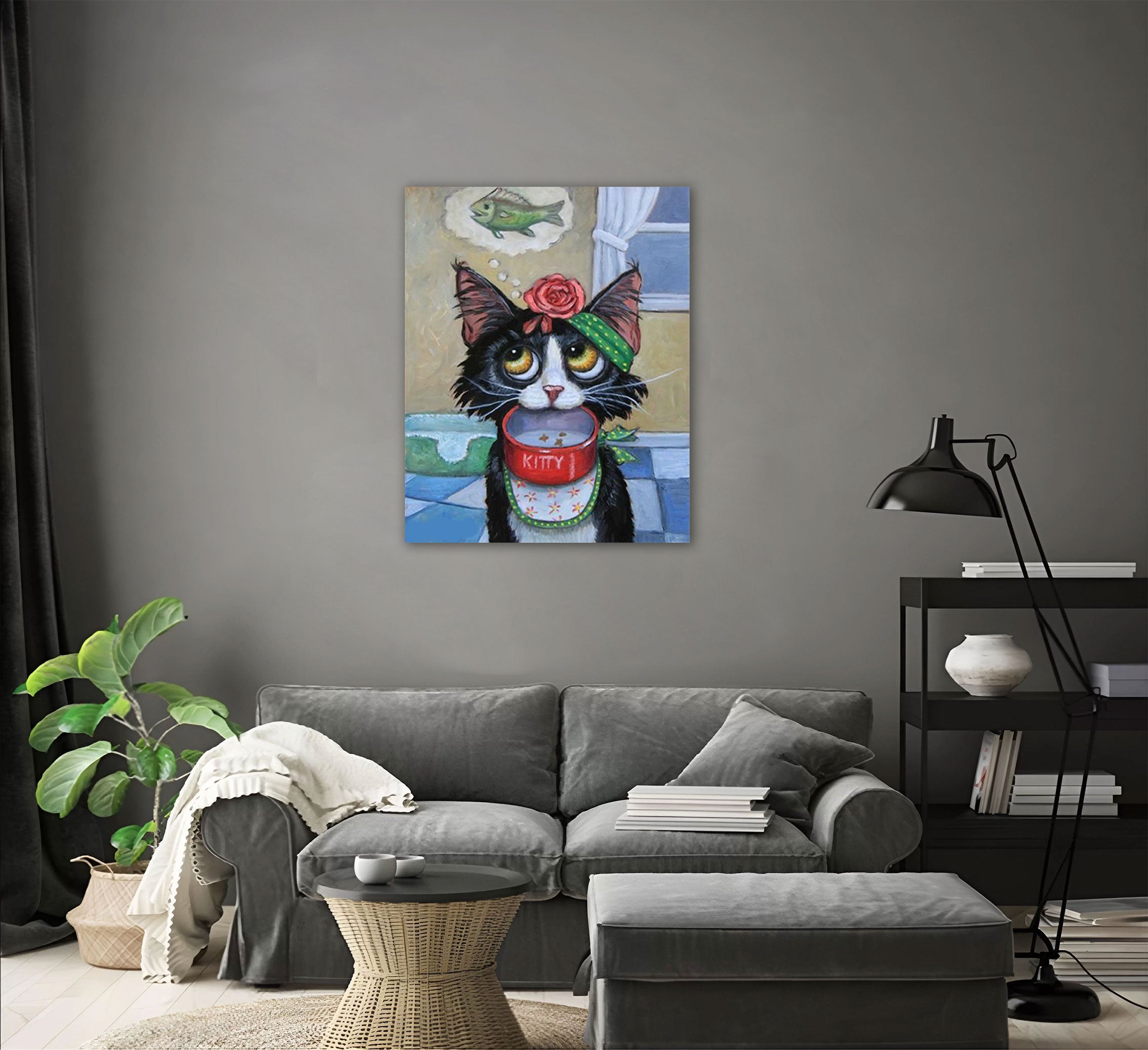 Paint By Numbers - Cat Eating From A Bowl - Framed - 40x50cm