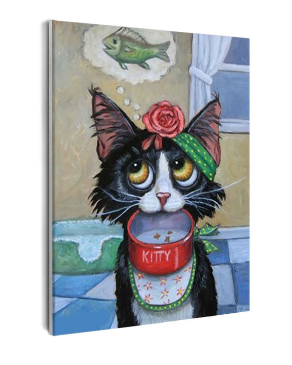 Paint By Numbers - Cat Eating From A Bowl - Framed - 40x50cm